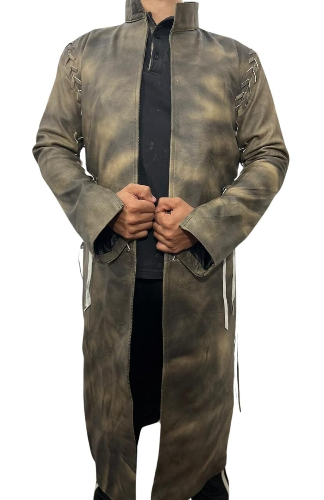 Handmade Brown Distressed Leather Duster Long Trench Coat, Halloween ...