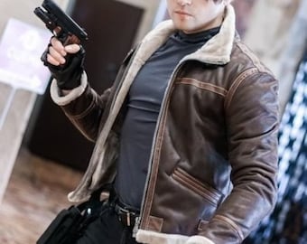 Leon Kennedy Resident Evil Remake 4 Bomber Leather Jacket Handmade ...