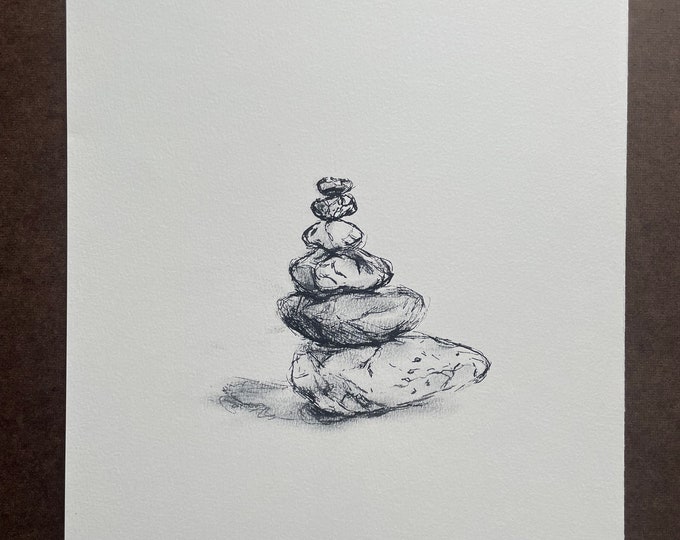 Small Cairn Rock Stack Pen and Ink Drawing, Original by Kwalters 9x12 ...