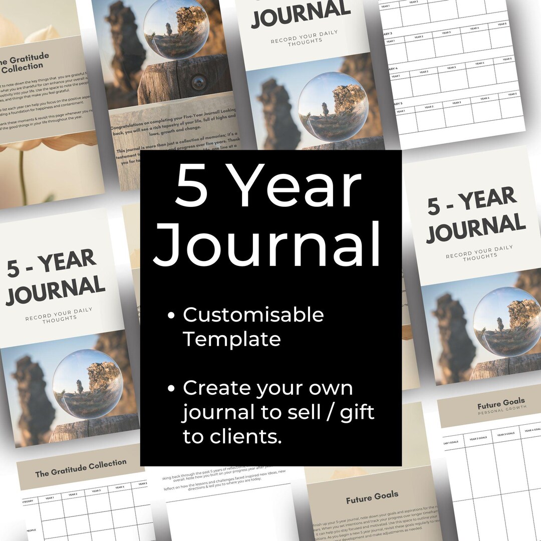 5 Year Journal Template, Wellness Journal, Mindfulness Journal ...