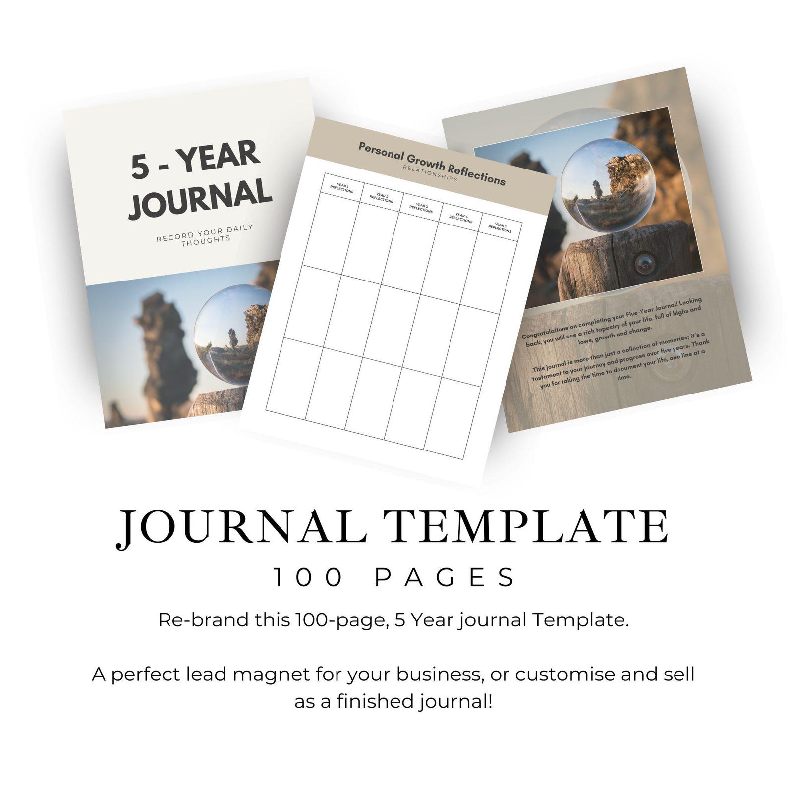 5 Year Journal Template, Wellness Journal, Mindfulness Journal ...