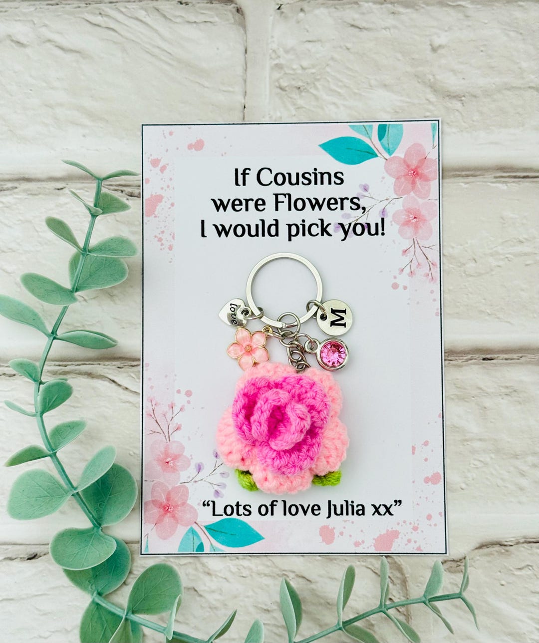 Cousin Gift Crochet Flower Initial Birthstone Keyring, Personalized ...