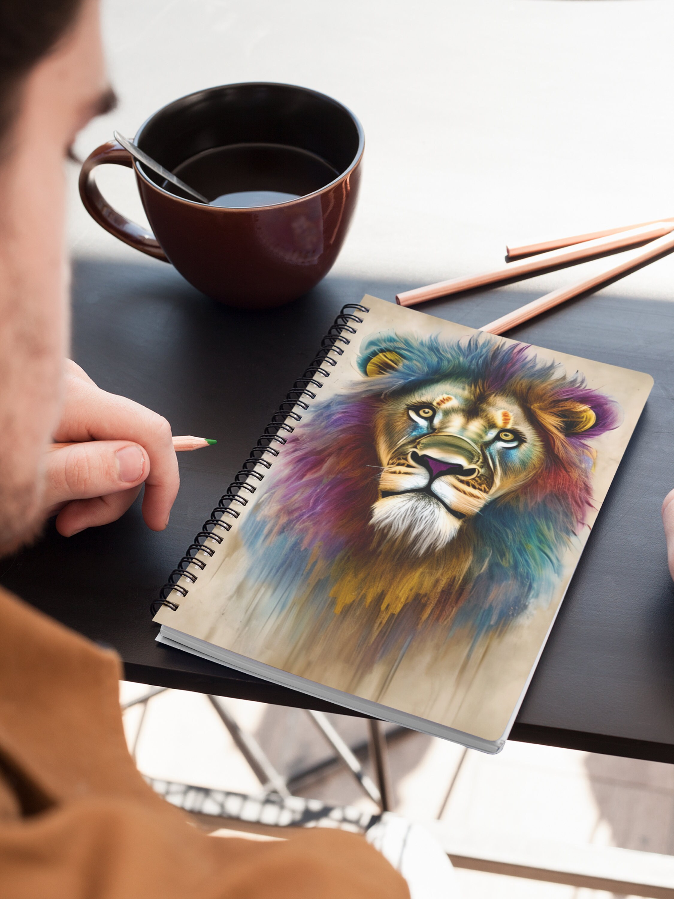 Spiral Notebook, Lion Spiral Notebook, Ruled Line Notebook, Fantasy ...