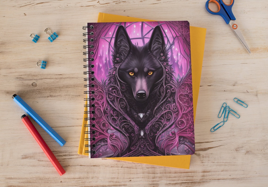 Spiral Notebook, Wolf Spiral Notebook, Ruled Line Notebook, Mystical ...
