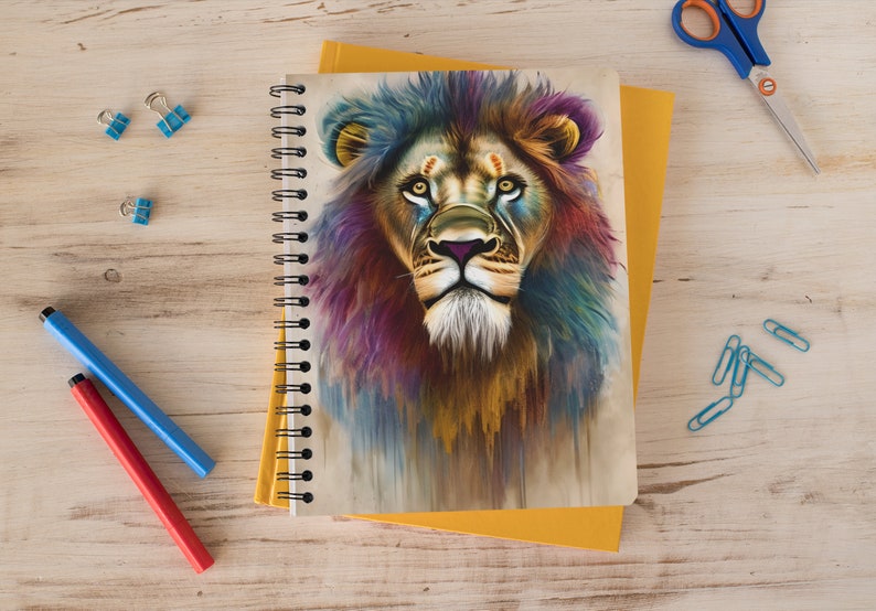 Spiral Notebook, Lion Spiral Notebook, Ruled Line Notebook, Fantasy ...