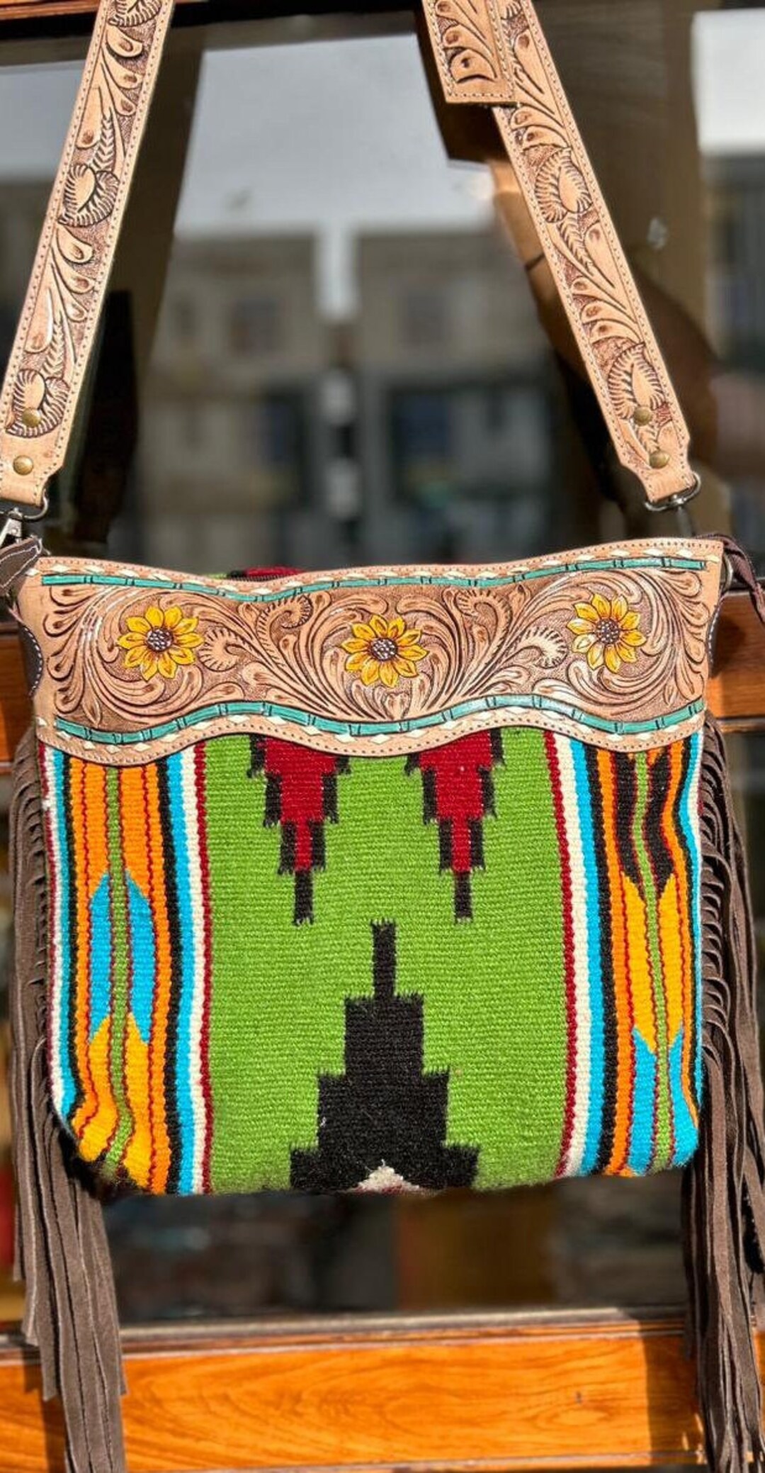 Aztec Bag With Fringes Leather Trim Aztec Bag-bohemian Style Bag Aztec ...