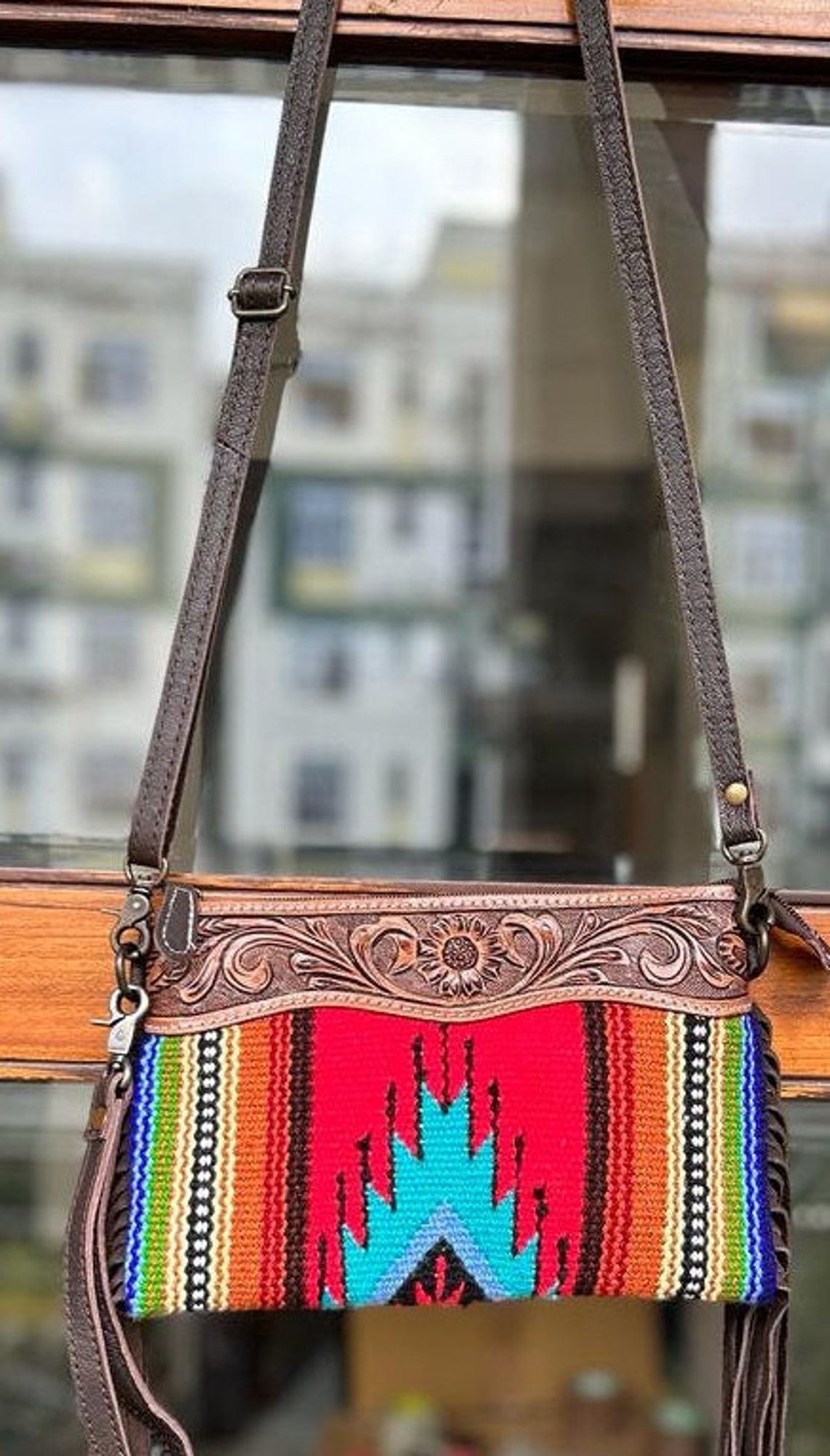 Leather Aztec Crossbody Sling Aztec Crossbody Bag Leather Aztec Sling ...