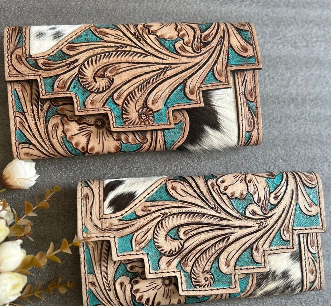Aztec Leather Wallet Cowhide Wallet Handmade Wallet Travel Wallet ...