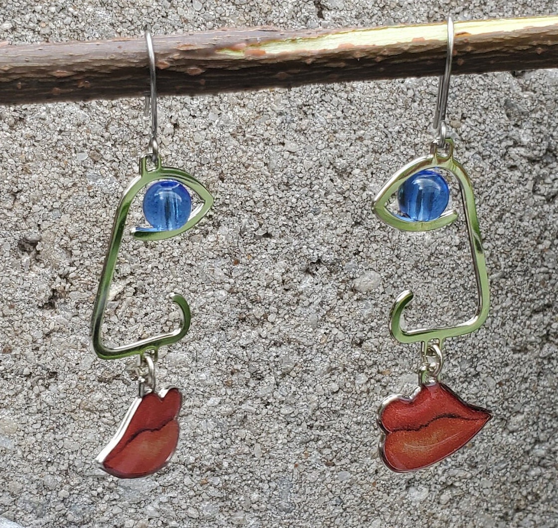 Abstract Art Earrings-face Profile Earrings, Hanging Earrings, Art ...