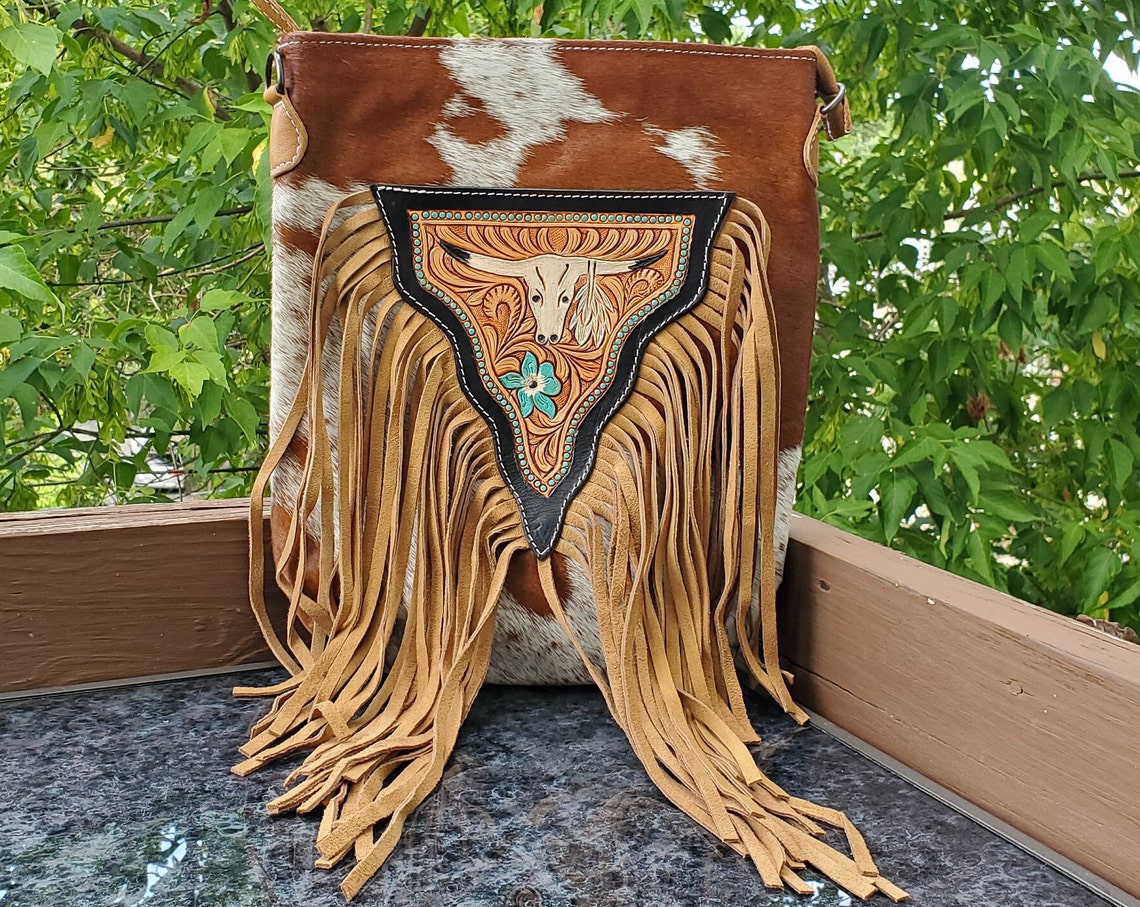 A Cowhide Longhorn Ladies Shoulder Bag-embossed Longhorn Bag Crossbody ...