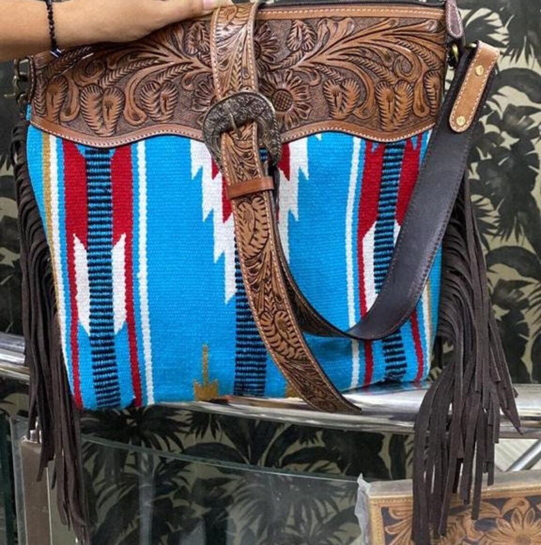 Aztec Bag With Fringes Leather Trim Aztec Bag-bohemian Style Bag Aztec ...