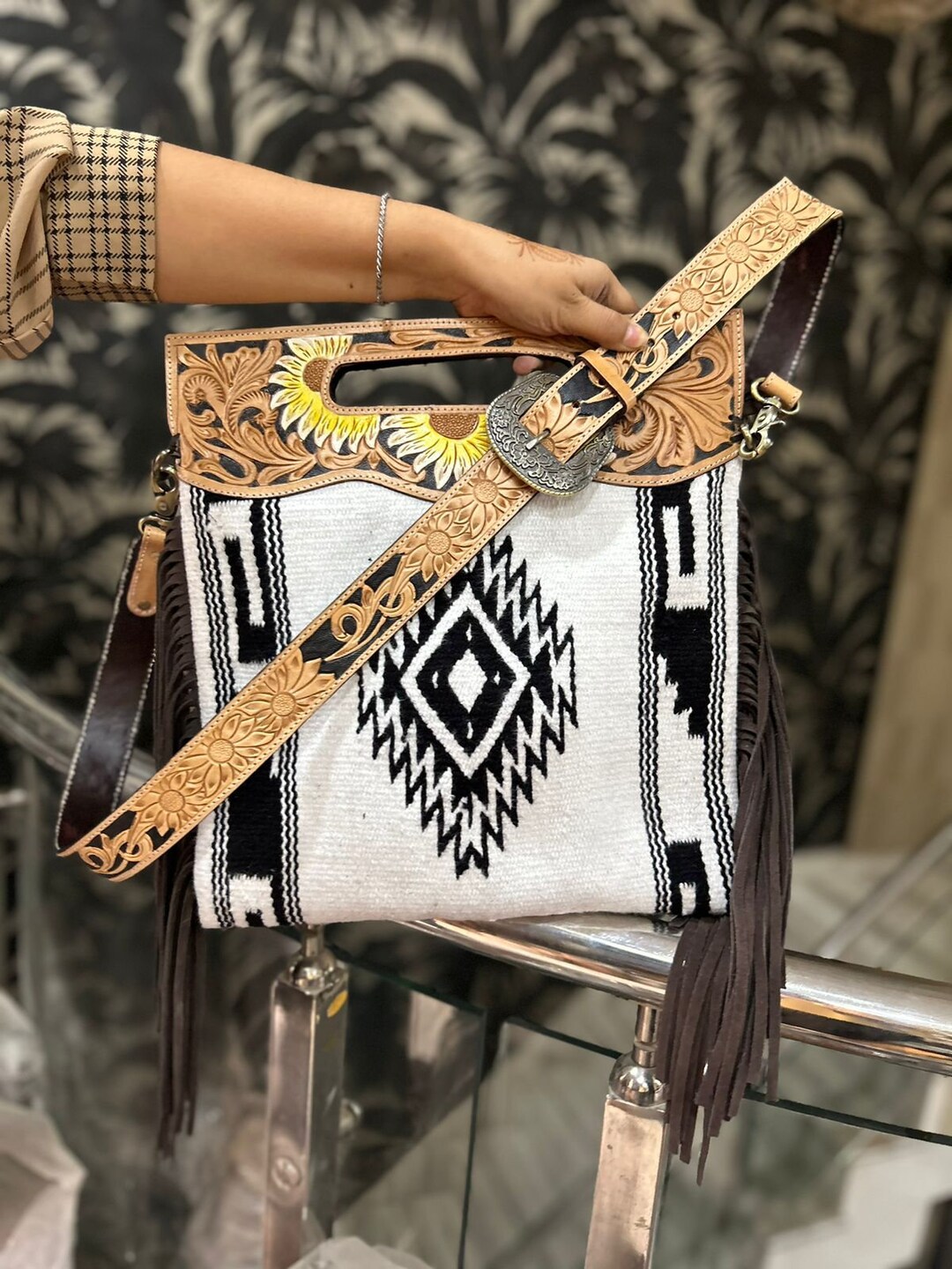 Aztec Fringe Crossbody Shoulder Bag Aztec Wool Woven Diamond Cross Wool ...