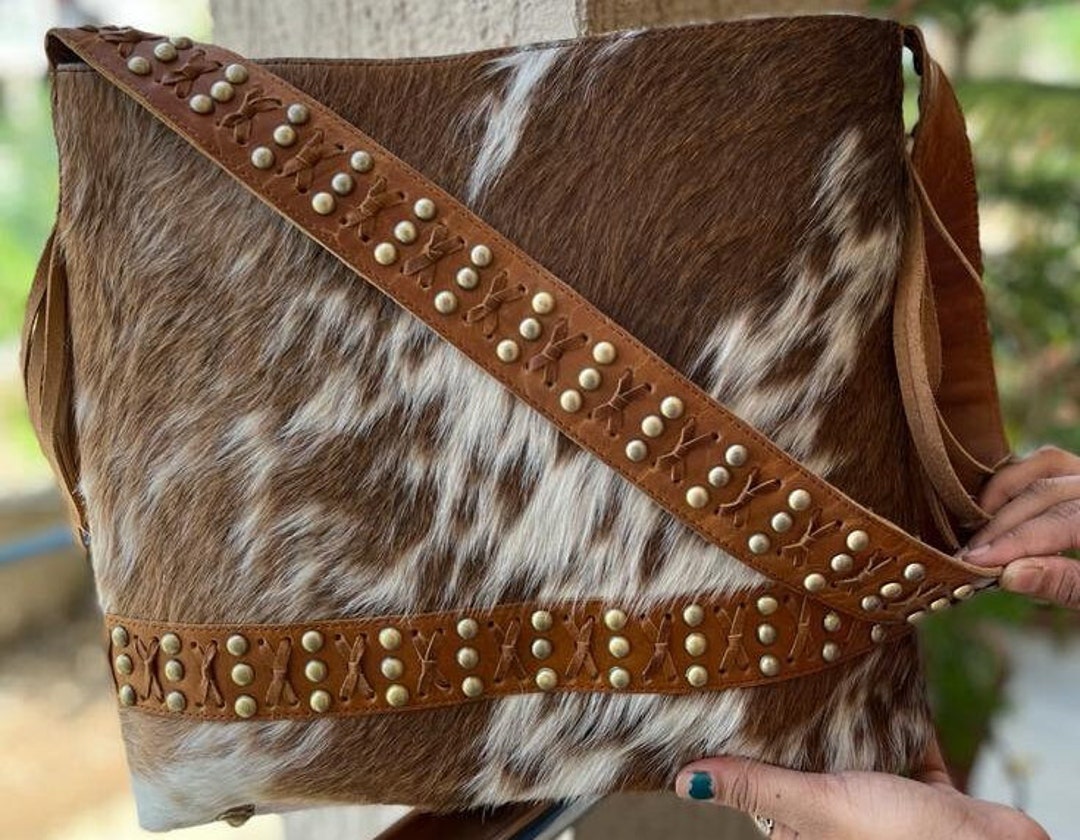 Studded Cowhide Leather Bag Straps Shoulder Bag Cowhide Bag With Stud ...