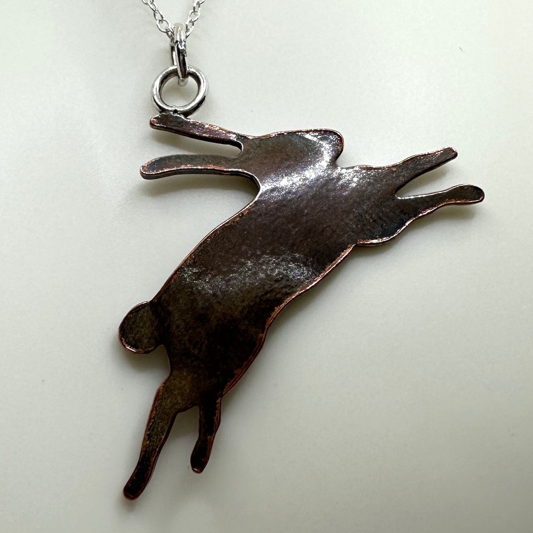 Handmade Copper Leaping Rabbit Pendant on a Sterling Silver Chain - Etsy