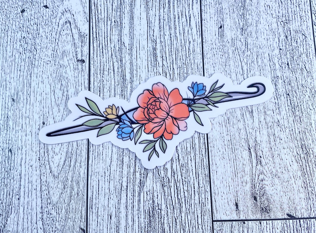 Floral Crochet Hook Waterproof Sticker - Etsy