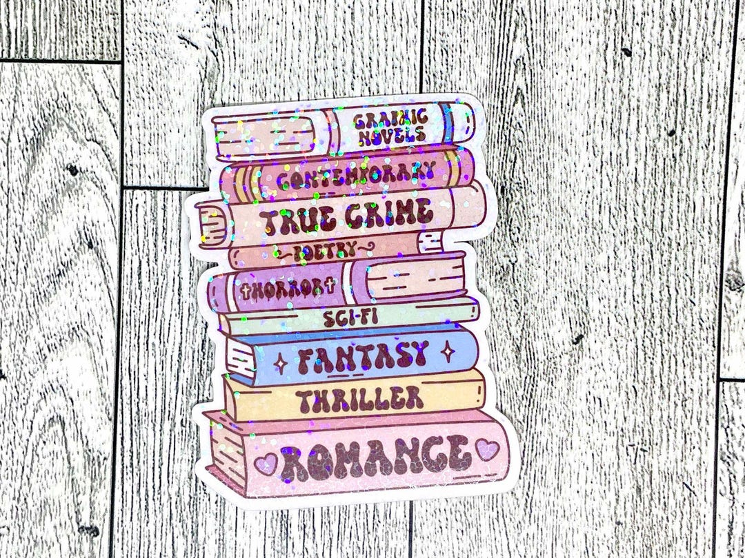 Holographic Genres Book Stack Waterproof Sticker - Etsy