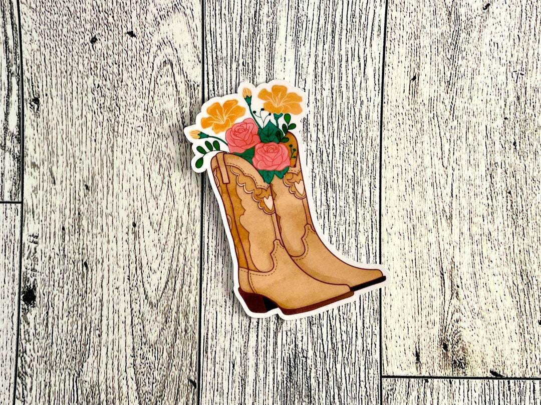 Floral Cowboy Boots Waterproof Sticker - Etsy
