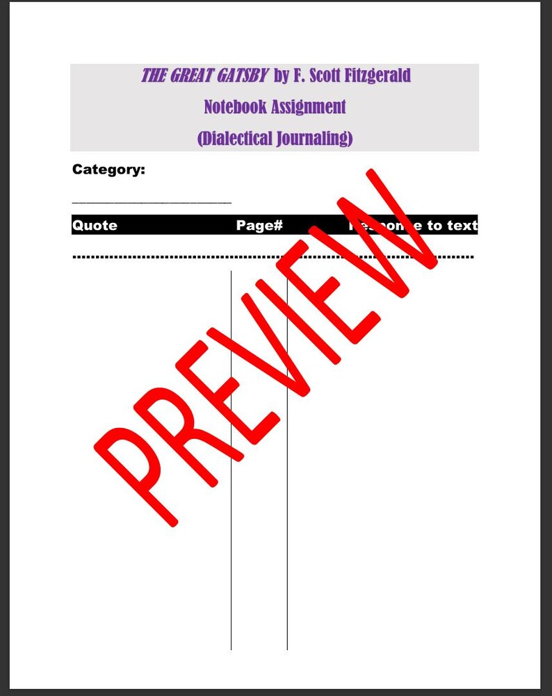 The Great Gatsby: Dialectical Journal, Mini-lesson Units, Distance ...