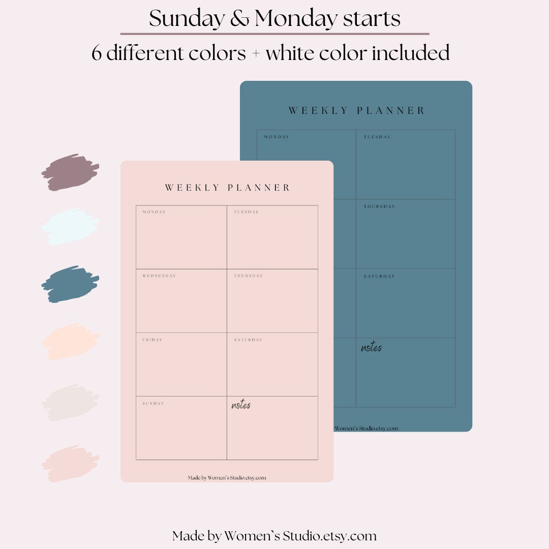 Printable Weekly Planner, One Page Planner, 6 Color Weekly Planner ...