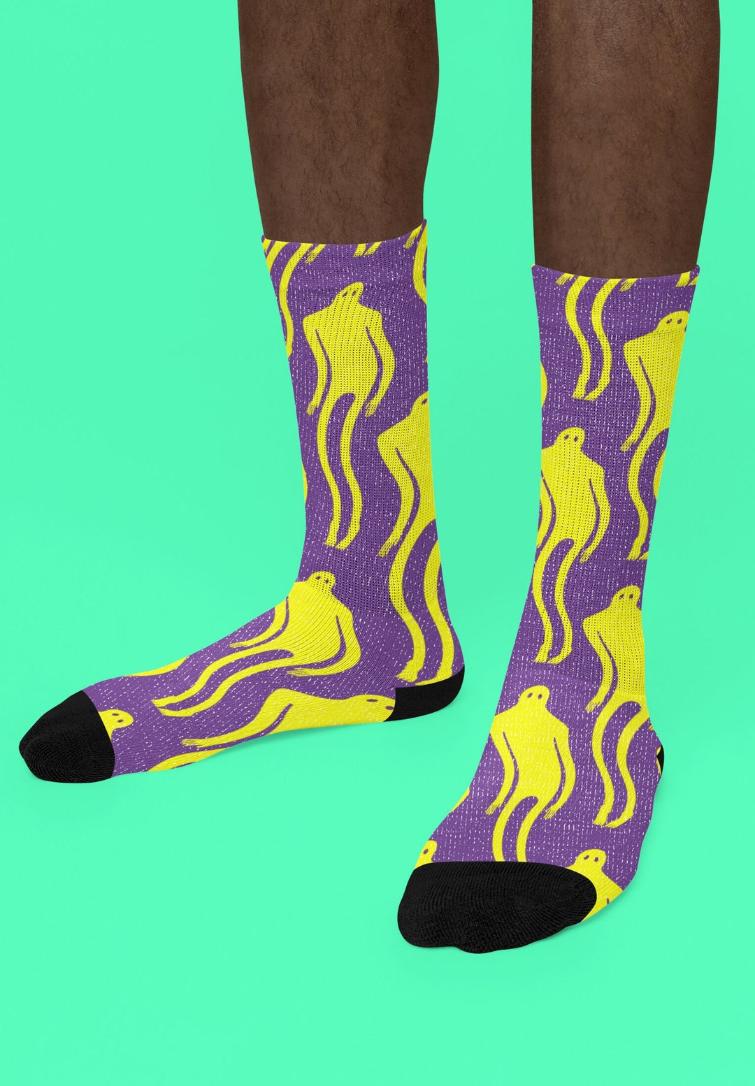 SPOOKY GHOST NEON Yellow and Purple Halloween Socks Spooky - Etsy