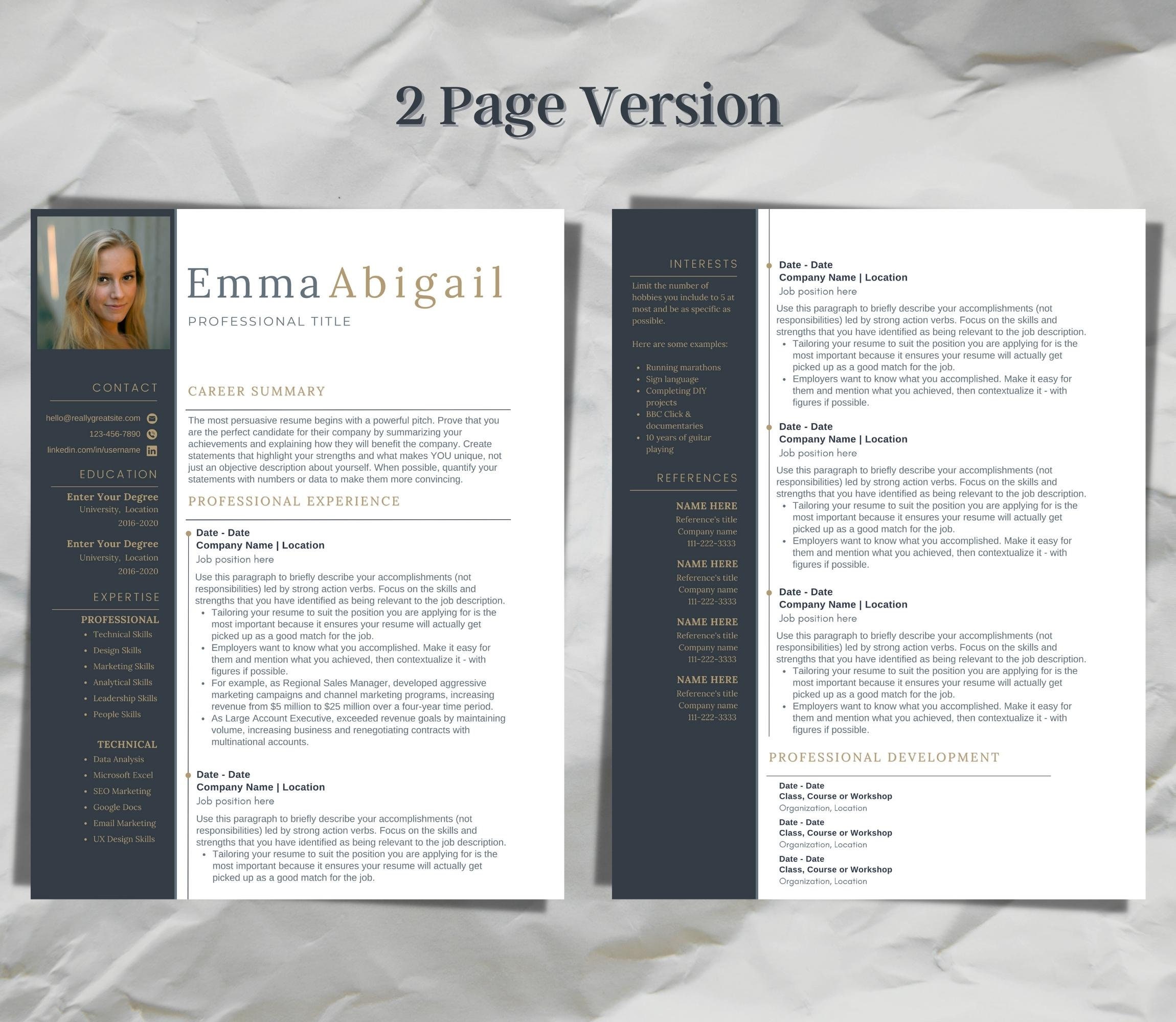 Modern Resume Template CV Template With Photo Resume - Etsy