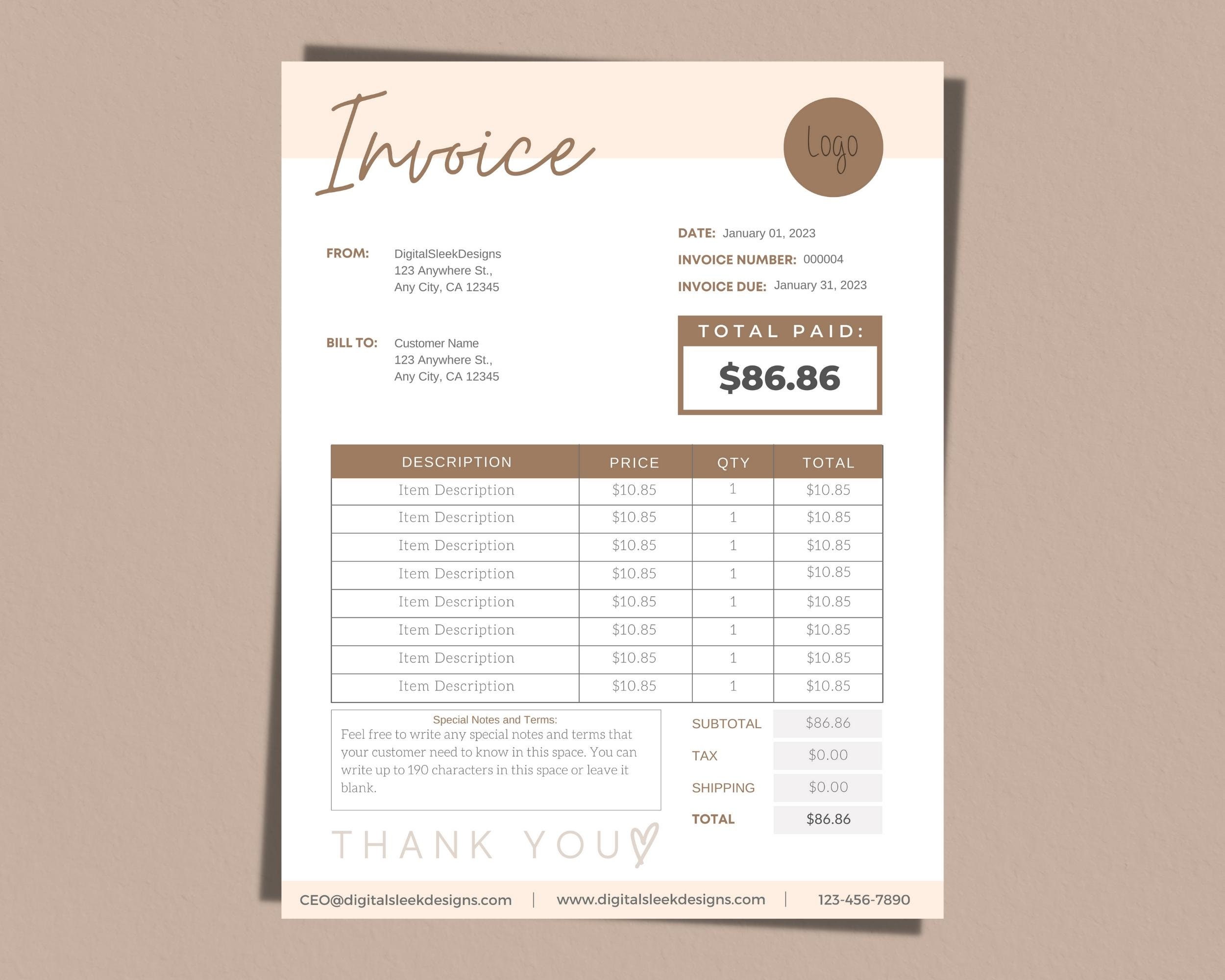 Business Invoice Template PDF, Custom Invoice, Editable Invoice ...