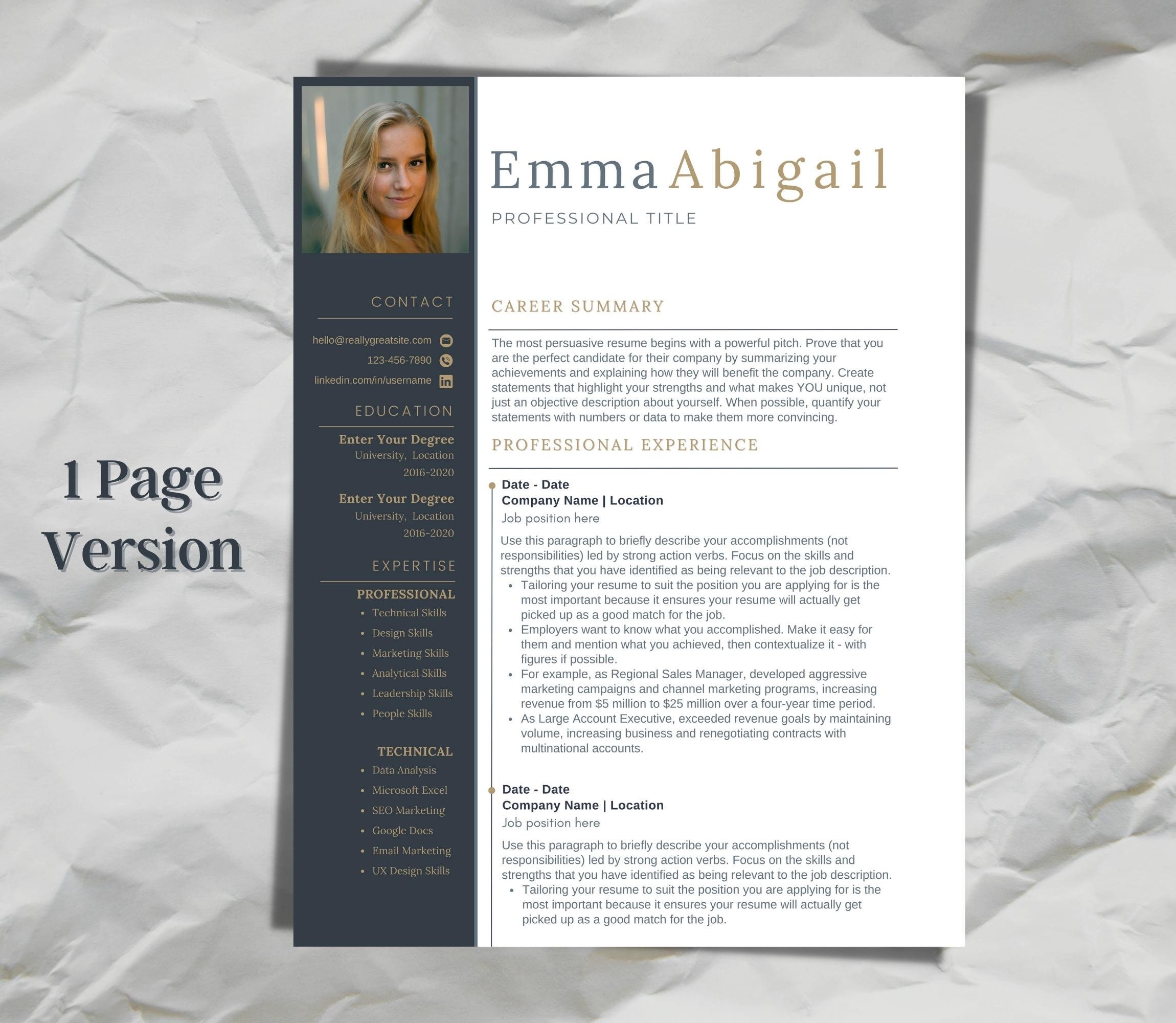 Modern Resume Template CV Template With Photo Resume - Etsy