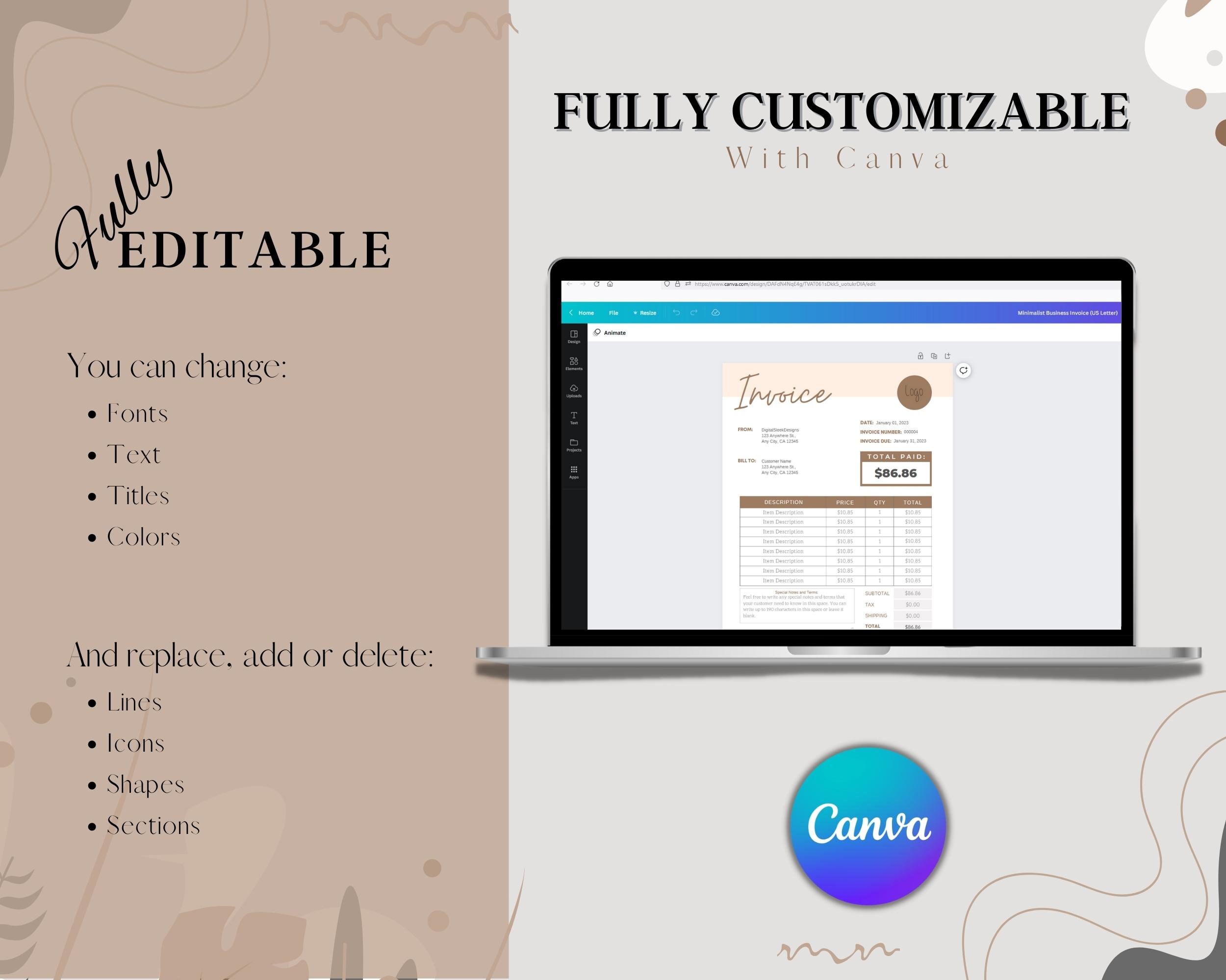 Business Invoice Template PDF, Custom Invoice, Editable Invoice ...
