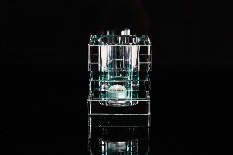 Cubist Glass Block Candle Holder Modern Art Deco Teal Ombre - Etsy