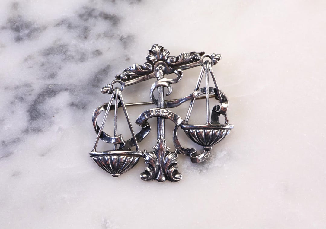 Large Cini Libra Zodiac Pin Vintage Sterling Balance Scales - Etsy