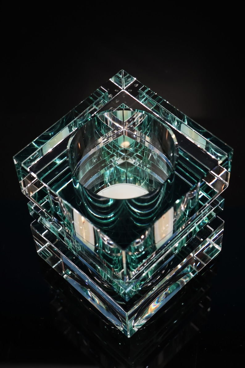 Cubist Glass Block Candle Holder Modern Art Deco Teal Ombre - Etsy