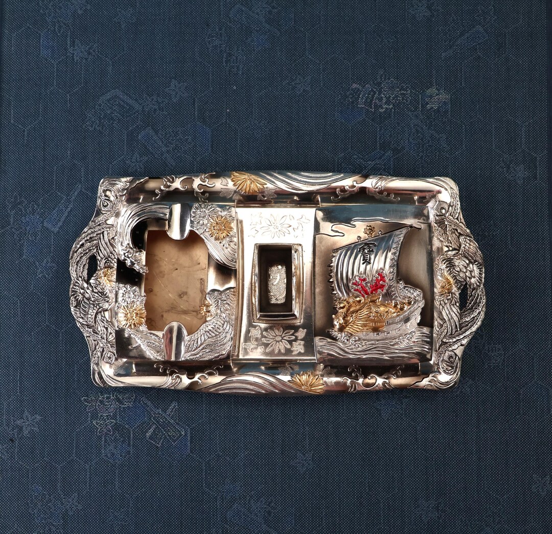 Japanese Smoking Set Antimony Silver and Gold Vintage Phoenix ...