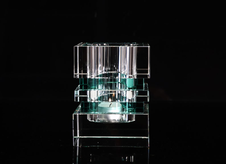 Cubist Glass Block Candle Holder Modern Art Deco Teal Ombre - Etsy