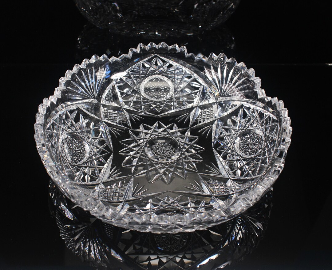 Vintage Cut Crystal Bowl Hobstar Fan Saw Tooth Rim - Etsy