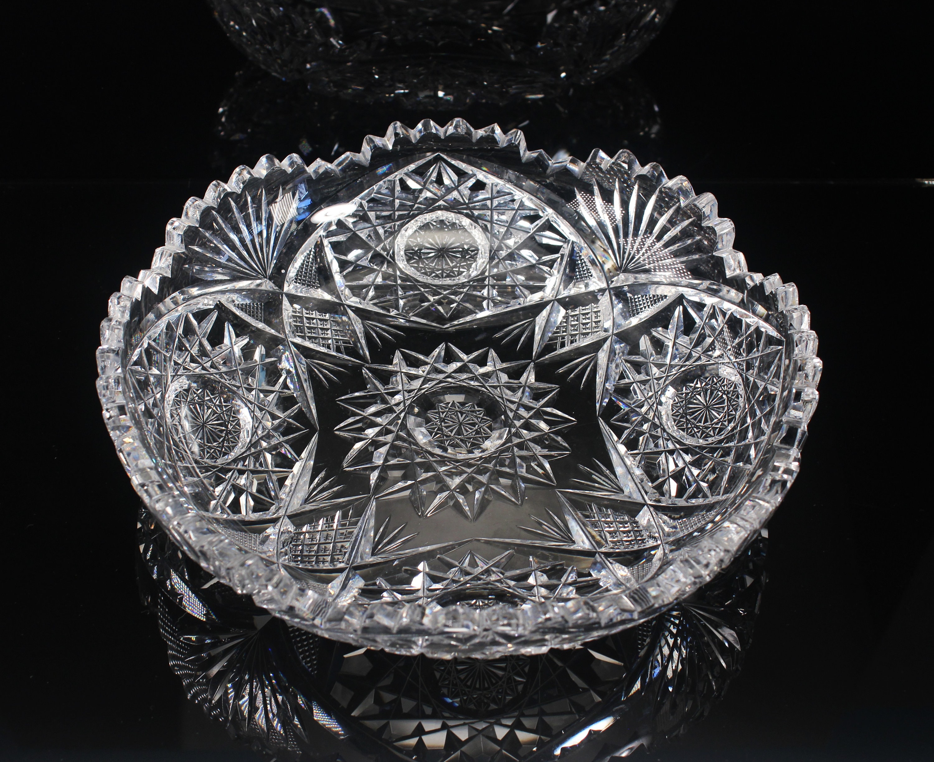 Vintage Cut Crystal Bowl Hobstar Fan Saw Tooth Rim - Etsy