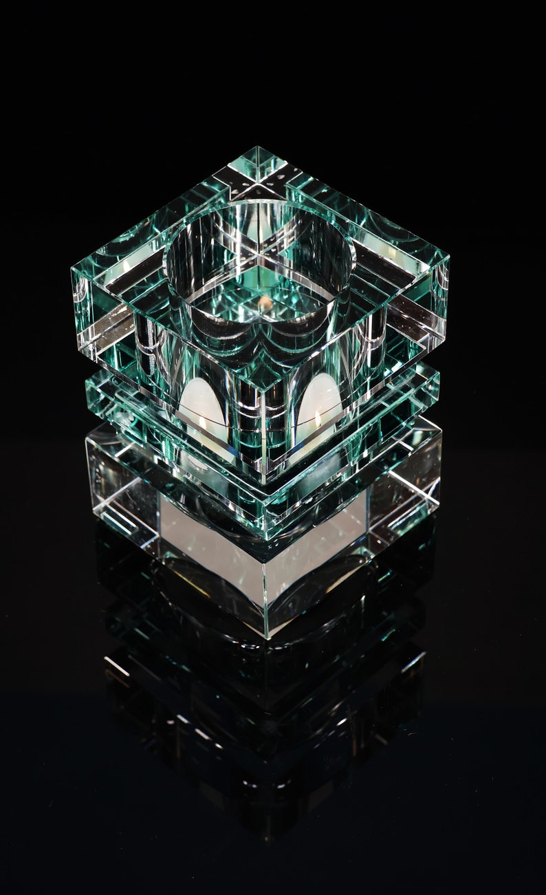 Cubist Glass Block Candle Holder Modern Art Deco Teal Ombre - Etsy