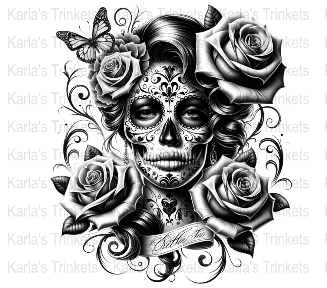 Mexican Goth Clipart, Black and White Sublimation PNG, Latina Clipart ...