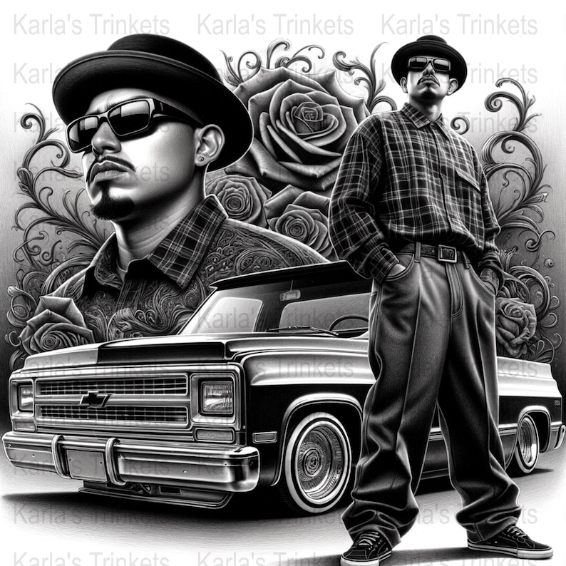 Cholo Lowrider Clipart, Black and White Mexican Art (digital Download ...