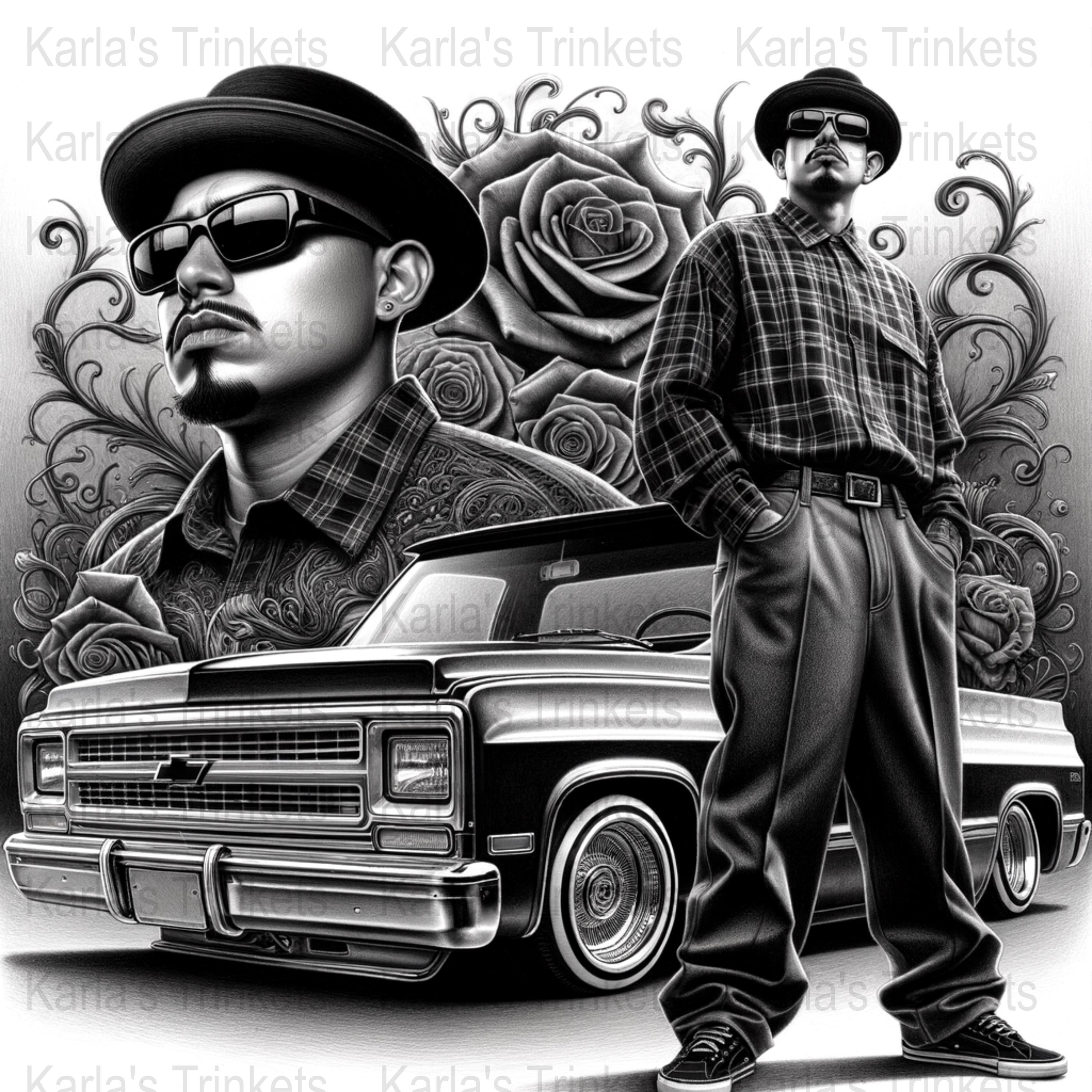 Cholo Lowrider Clipart, Black and White Mexican Art (digital Download ...