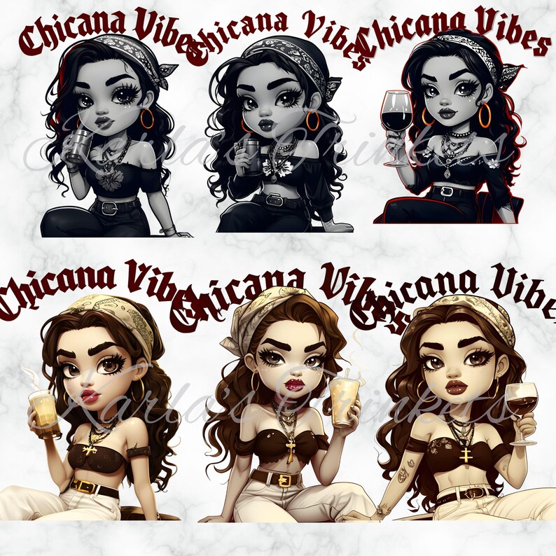 Mexican Latina Clipart, Chibi Sublimation PNG, Chicana Art, Chicano Art ...