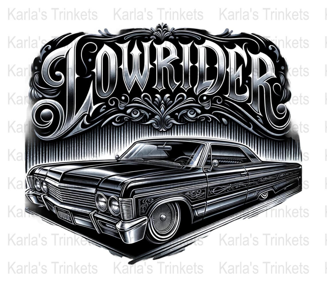 Cholo Vintage Car, Lowrider Clipart, Latino Art, Black and White PNG ...