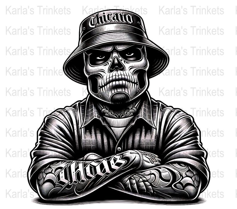 Chicano Lowrider Skull Clipart, Black and White PNG (digital Download ...
