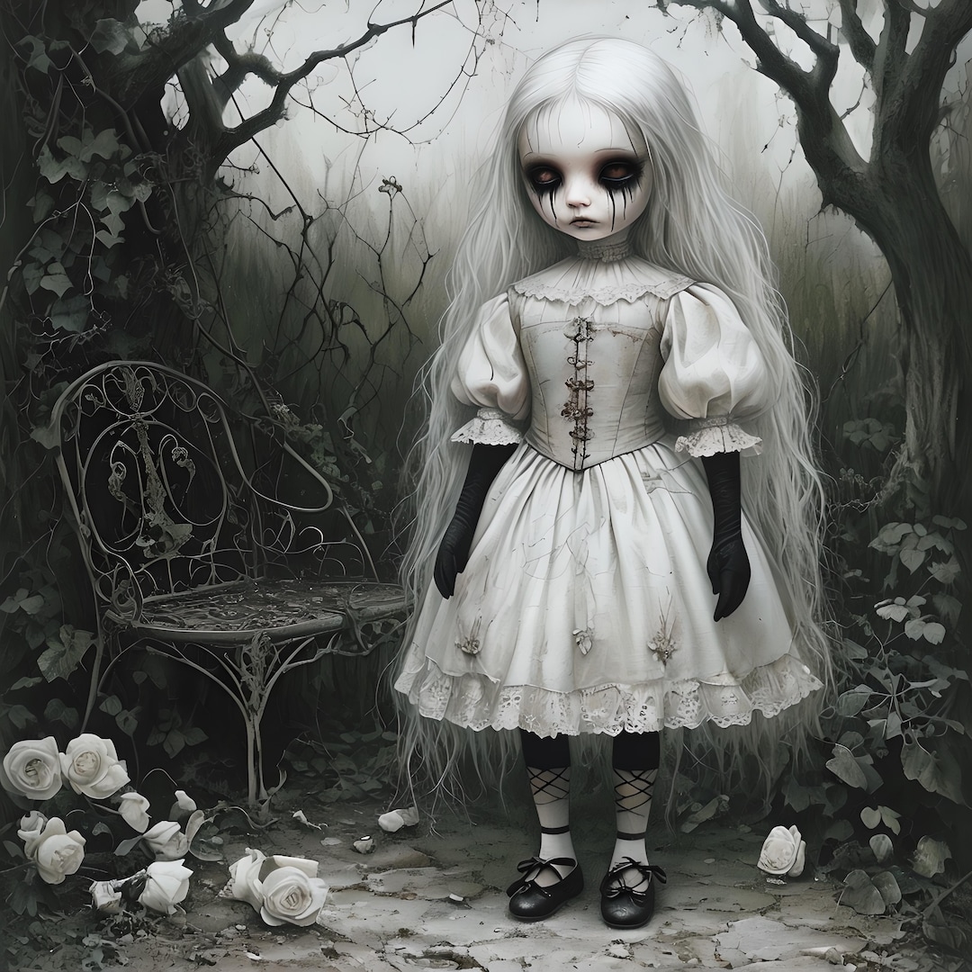 10 Creepy Gothic Girl Doll Sublimation PNG, Dark Fantasy, Horror Art ...