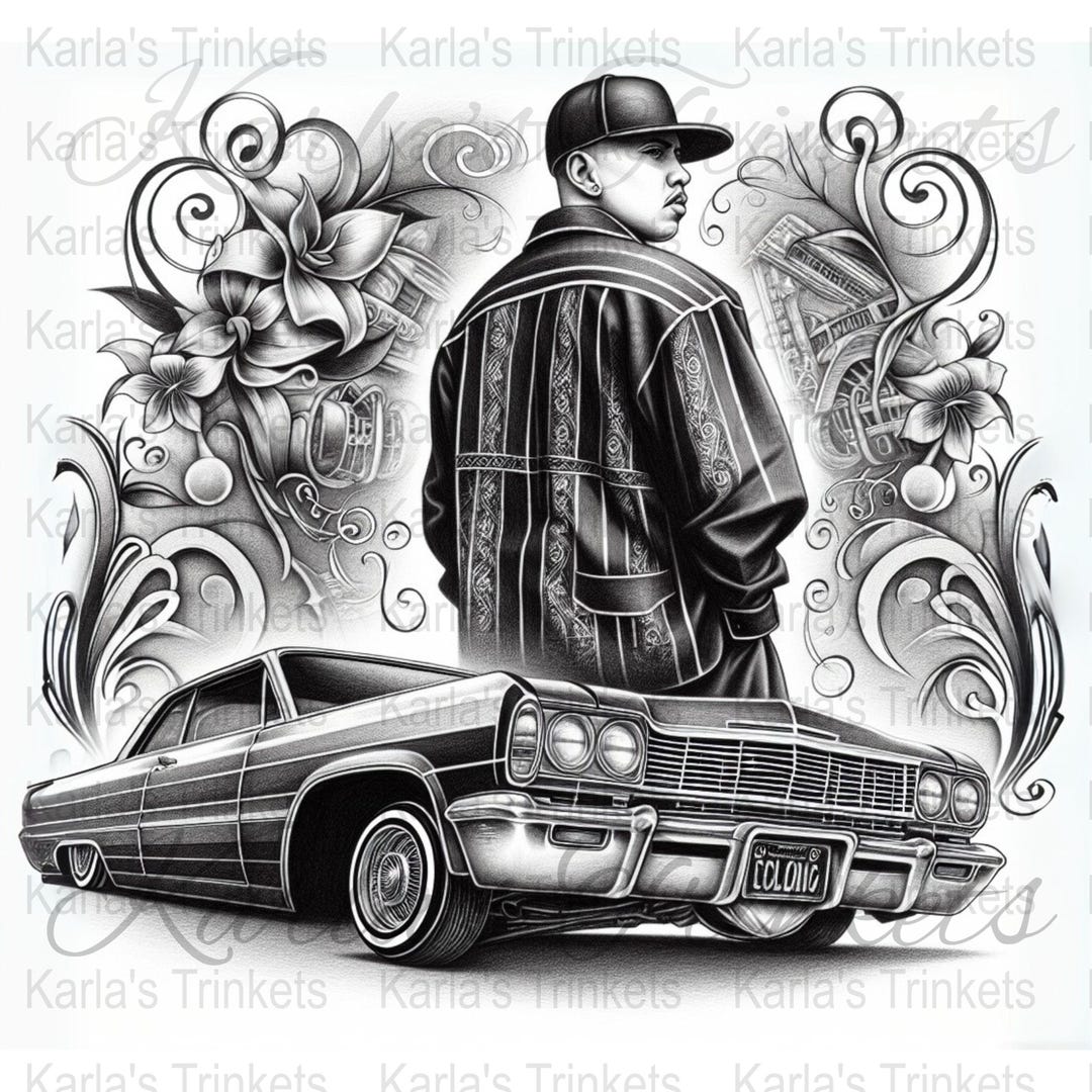 Cholo Lowrider Clipart, Latino Black and White PNG (digital Download ...