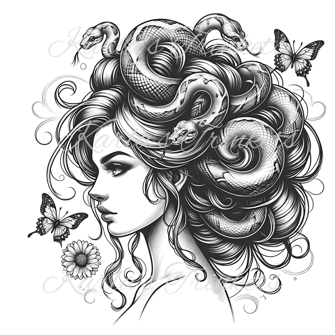 Latina Snake Haired Woman Clipart, Chicano Art PNG (digital Download ...
