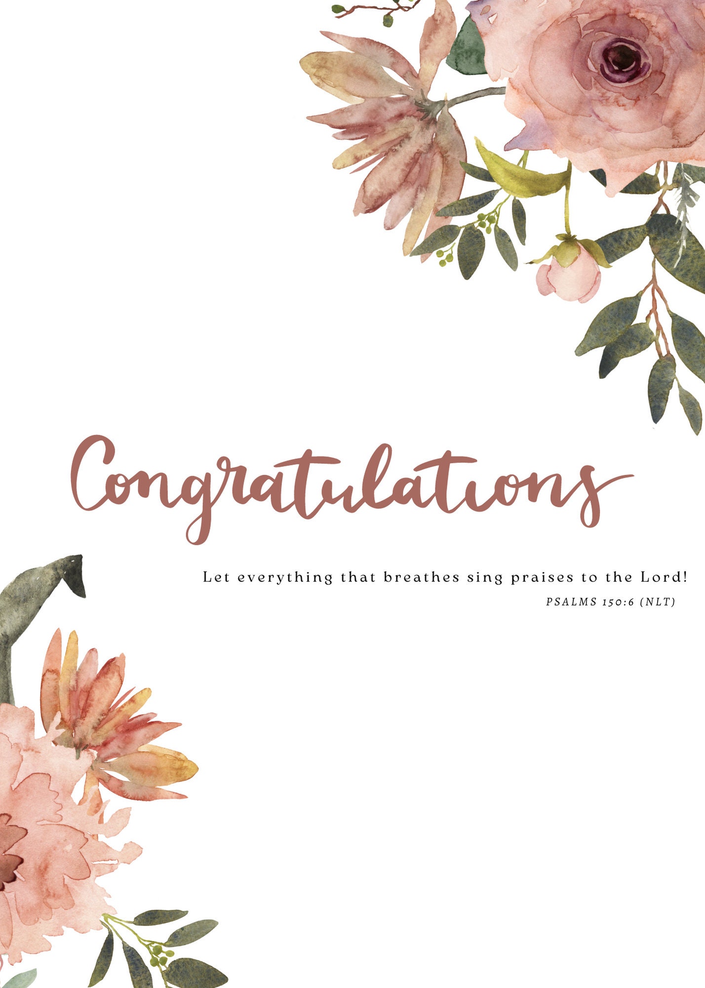 5x7 Christian Congratulations Cards | Watercolor Floral Design ...