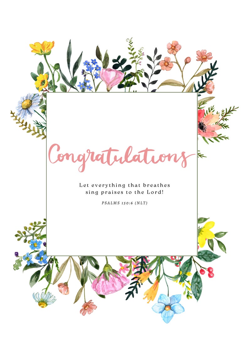 5x7 Christian Congratulations Cards | Watercolor Floral Design ...