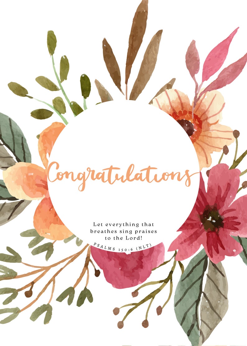 5x7 Christian Congratulations Cards | Watercolor Floral Design ...