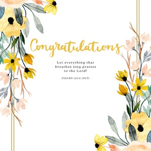 5x7 Christian Congratulations Cards | Watercolor Floral Design ...