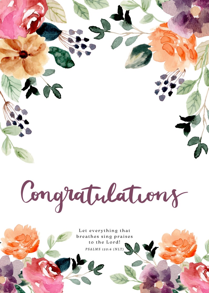 5x7 Christian Congratulations Cards | Watercolor Floral Design ...